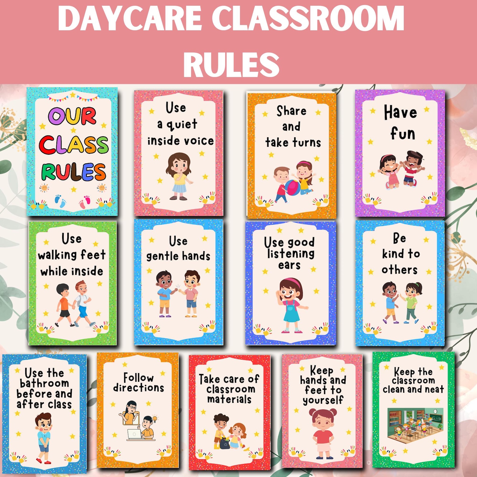 Daycare Classroom Rules Poster Set | Playroom Decor (PDF, PNG) - Etsy
