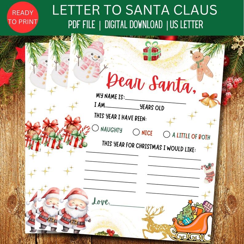 Christmas Wish List | Letter to Santa Printable (digital Download) - Etsy