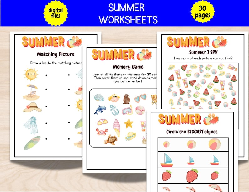 Summer Activity Worksheets for Toddlers, Preschool (PDF Printable) - Etsy