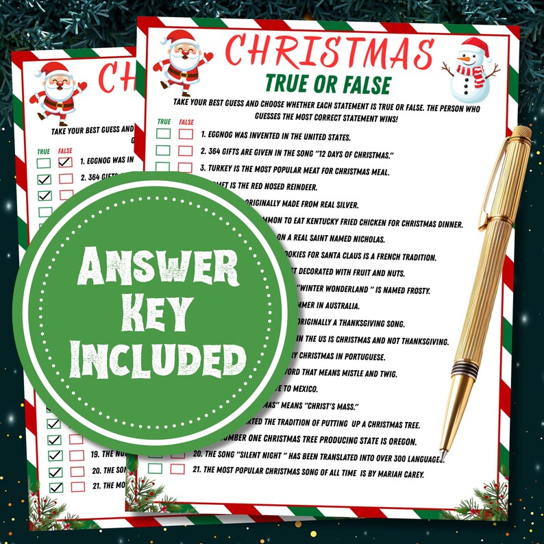 Christmas True or False Game, Printable Christmas Game, Christmas ...