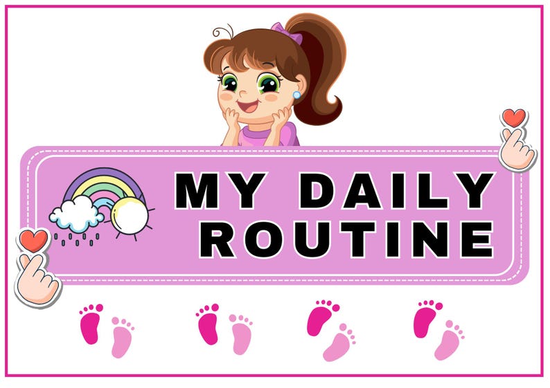 Girl Daily Routine Chart Printable, Morning, Afternoon, Evening Bedtime ...