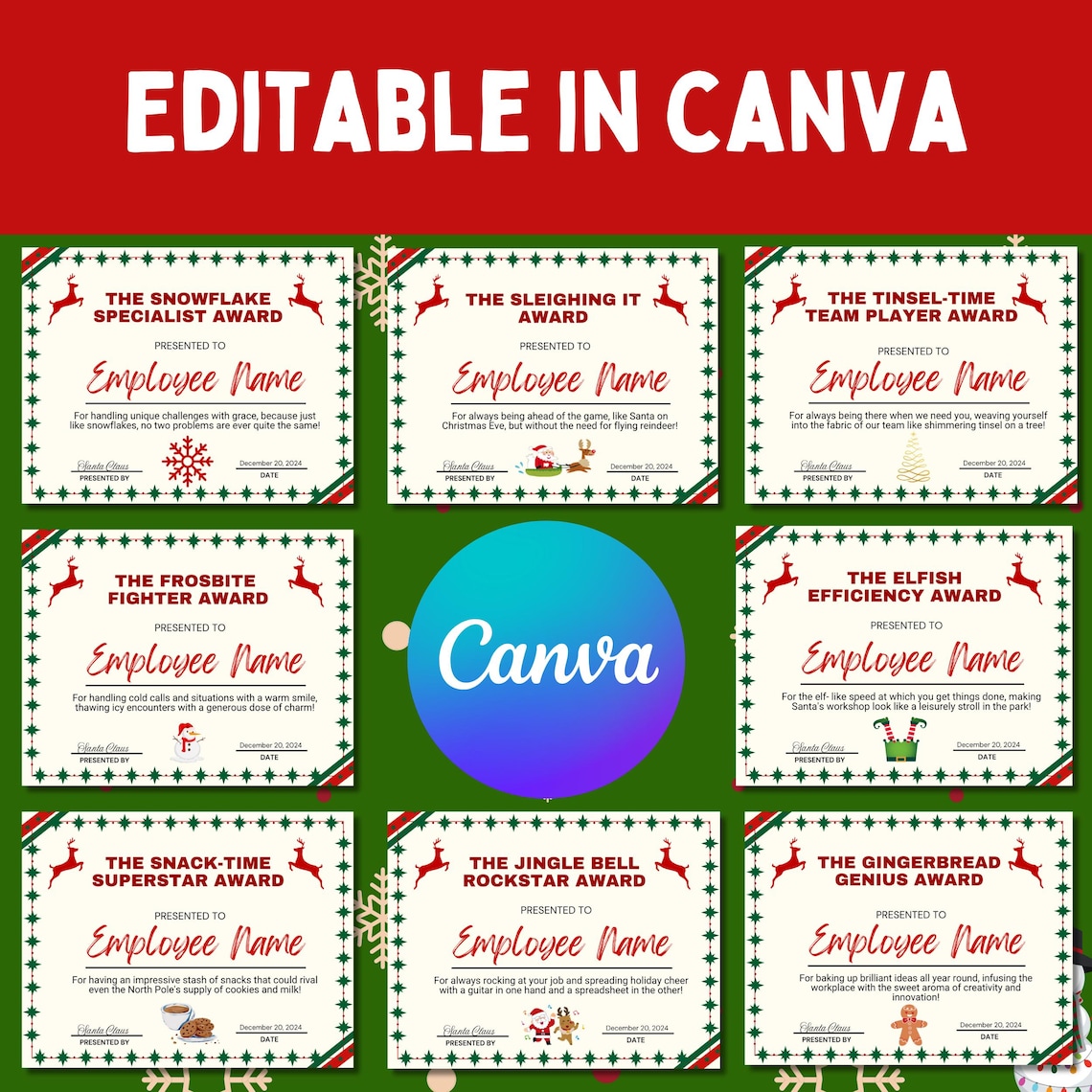 20 Funny Christmas Awards for Employees, Certificates Editable in Canva ...