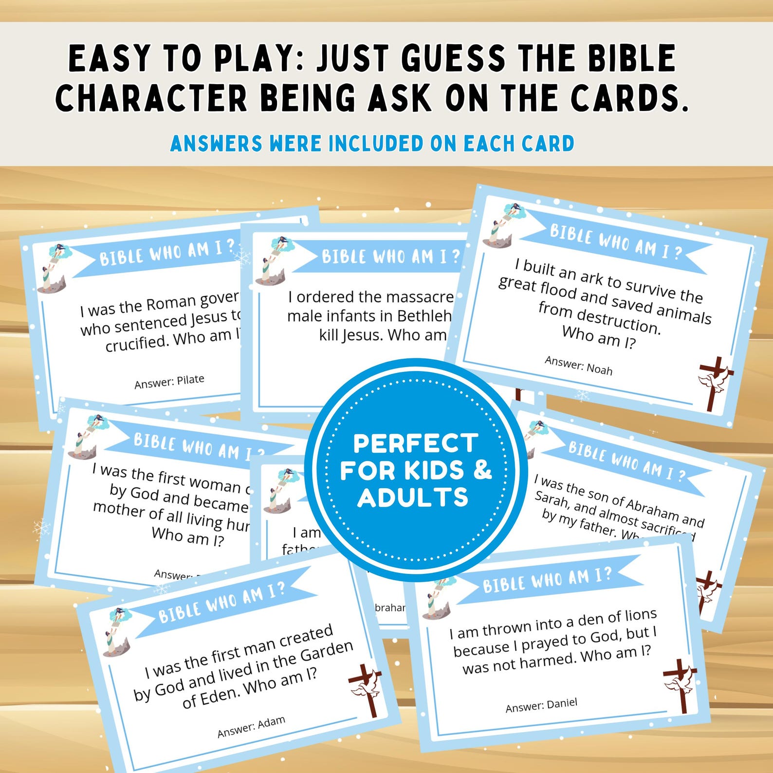 Bible Who Am I Trivia Cards, Printable Christian Party Game for Kids ...