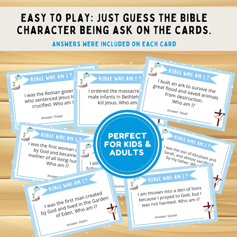 Bible Who Am I Trivia Cards, Printable Christian Party Game for Kids ...