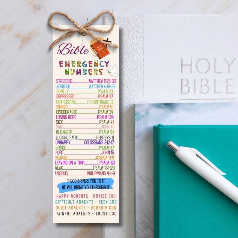 Bible Emergency Numbers Bookmark Printable, Emergency Bible Verse ...
