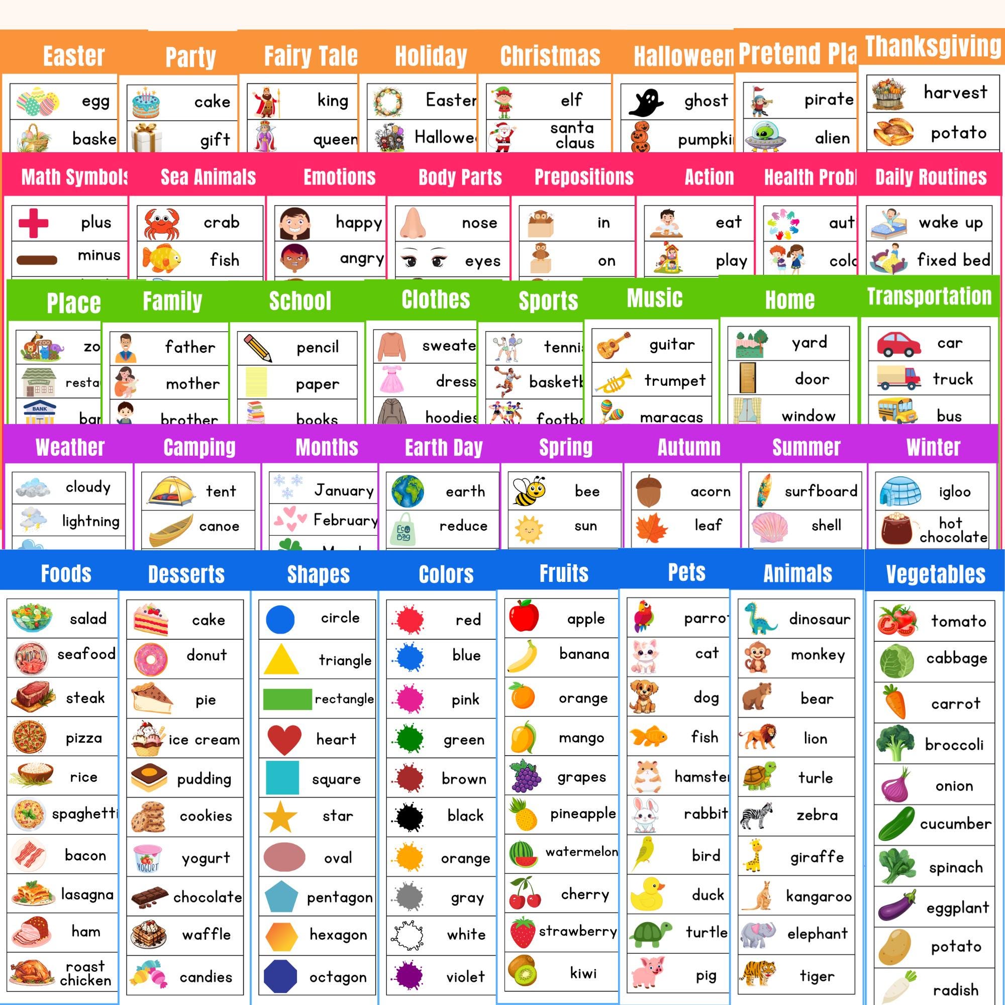 40 Themes Writing Center Flash Cards, English Sight Words Lists, Kids ...