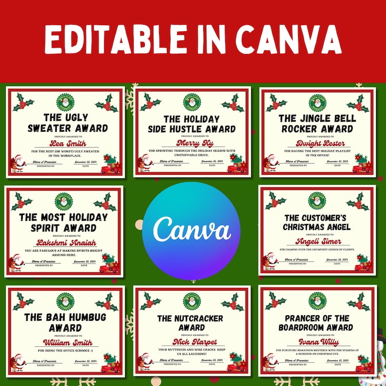 Christmas Office Awards, Holiday Employee Awards, Christmas ...