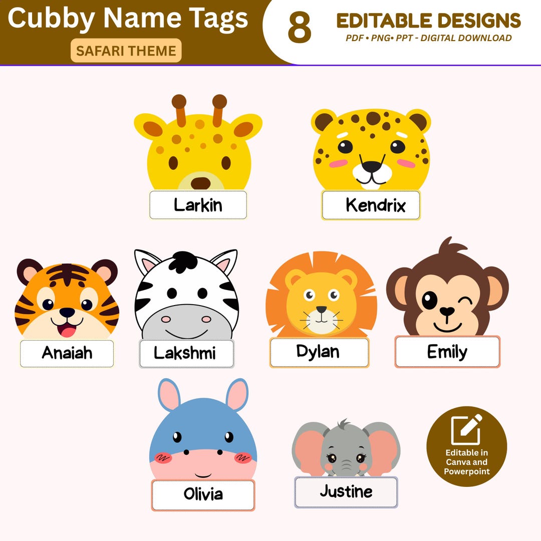 Safari Cubby Name Tags | Editable Jungle Animal Classroom Labels ...
