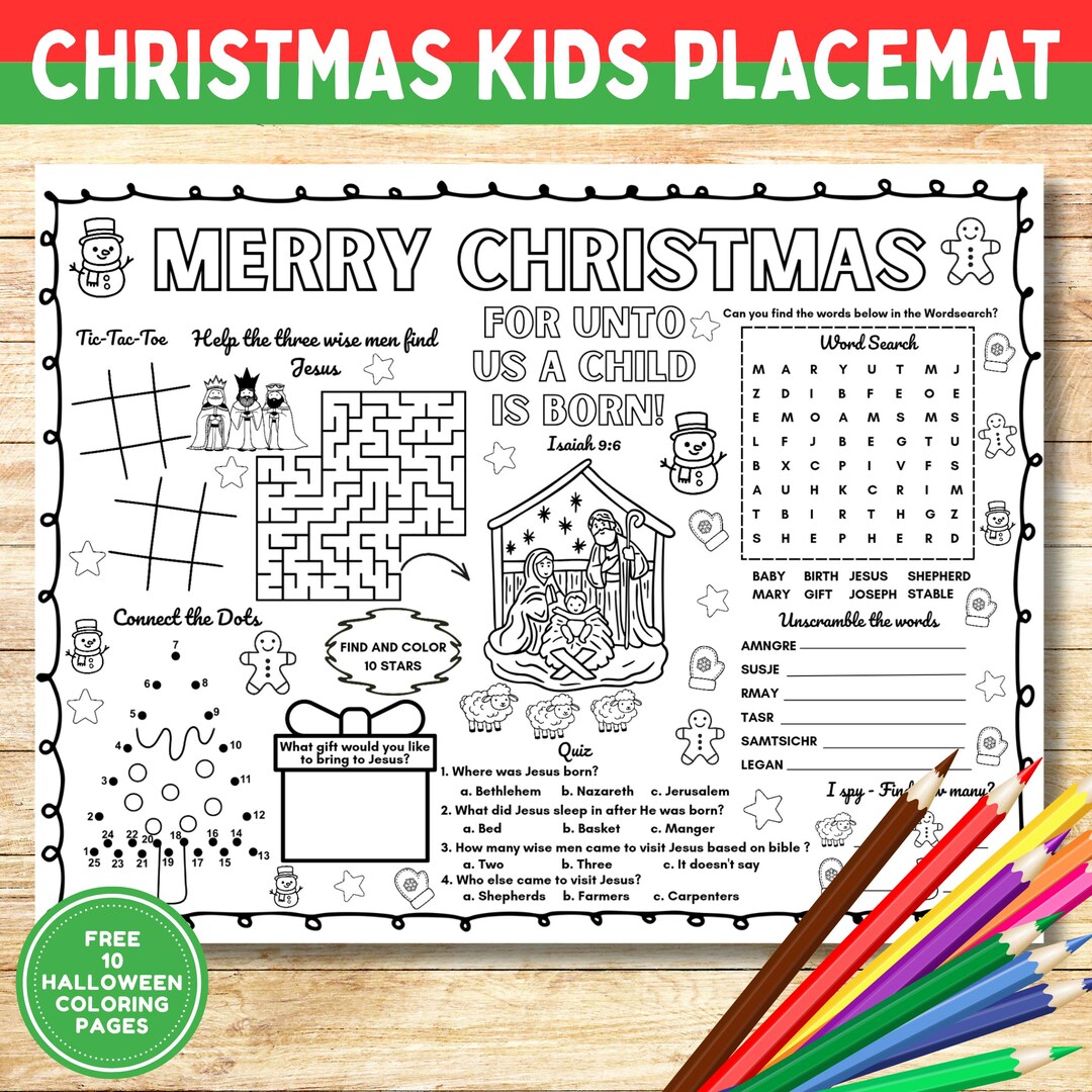 Christmas Activity Placemat for Kids, Nativity Bible Craft (printable ...