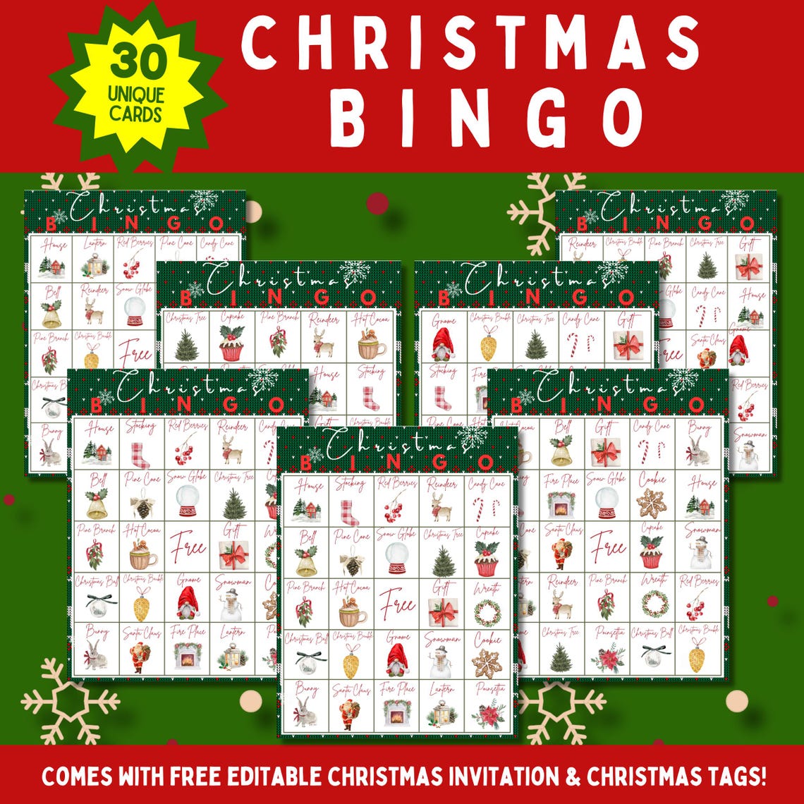 Christmas Bingo, 30 Christmas Bingo Cards, Christmas Games, Christmas ...