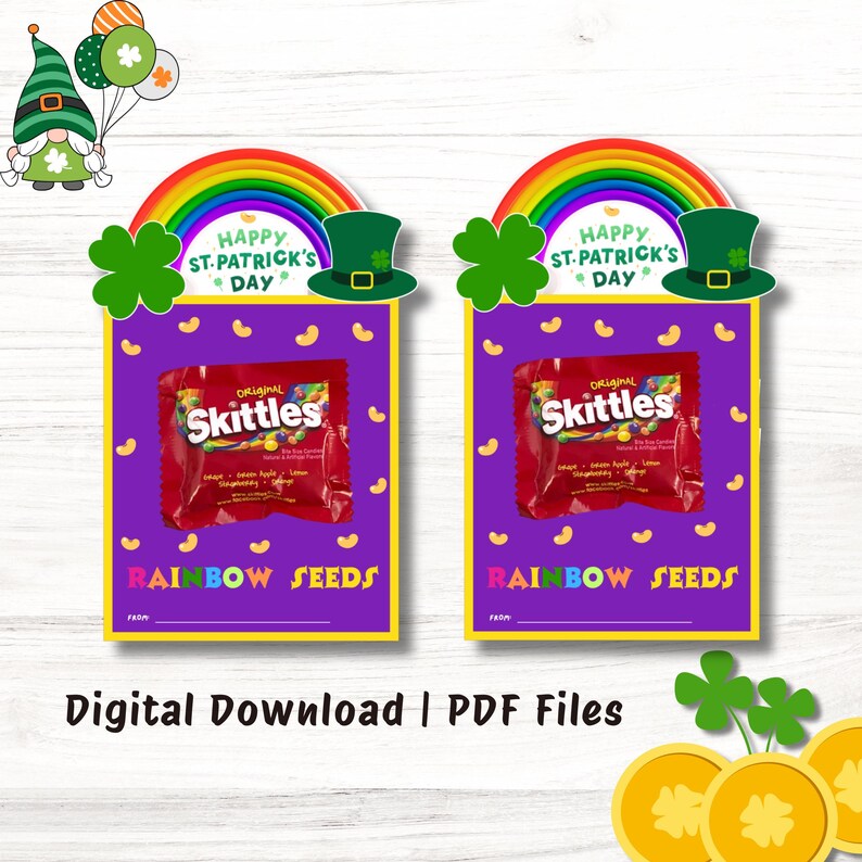 St Patrick's Day Gift Tag, Rainbow Seeds Candy Favor (instant Download ...