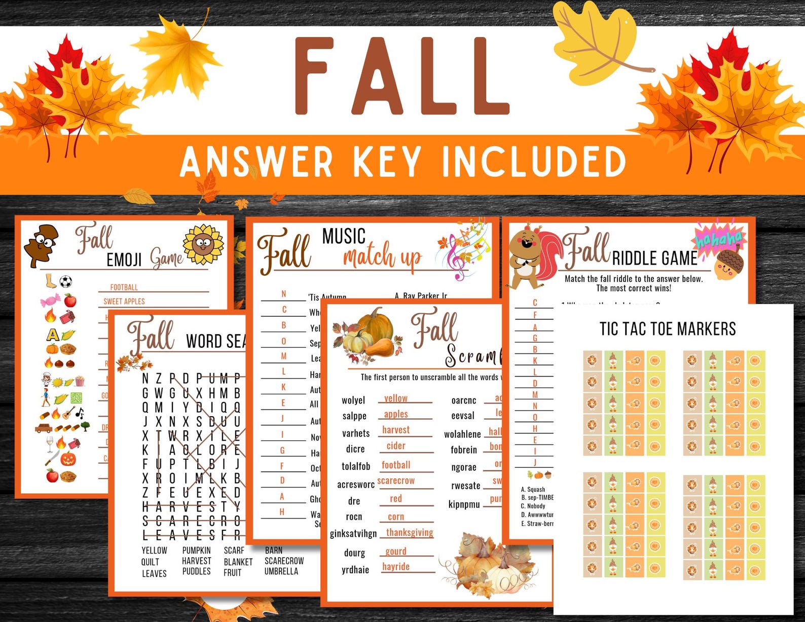 Fall Game Bundle, Fall Printable Games, Fall Family Games, Fall Trivia ...