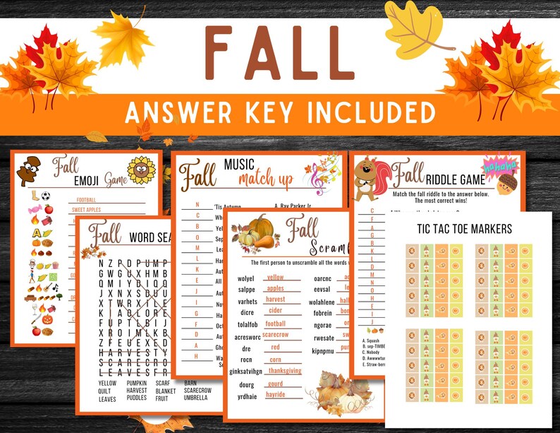 Fall Game Bundle, Fall Printable Games, Fall Family Games, Fall Trivia ...