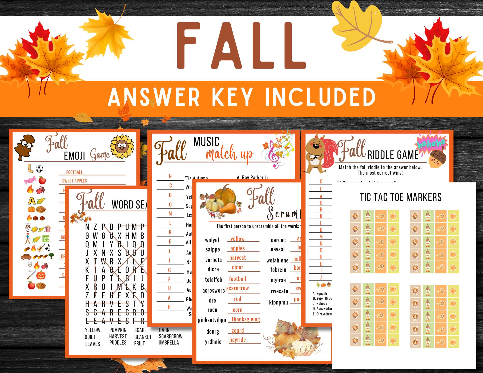 Fall Printable Game Bundle, Family Autumn Activities (PDF) - Etsy