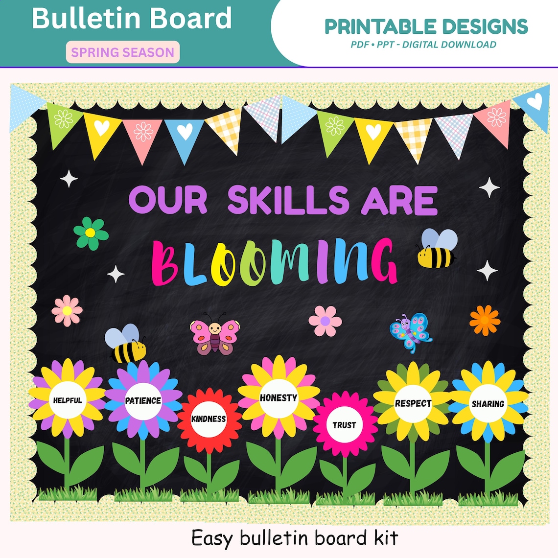 Spring Bulletin Board Kit | Our Skills Are Blooming, Growth Mindset ...