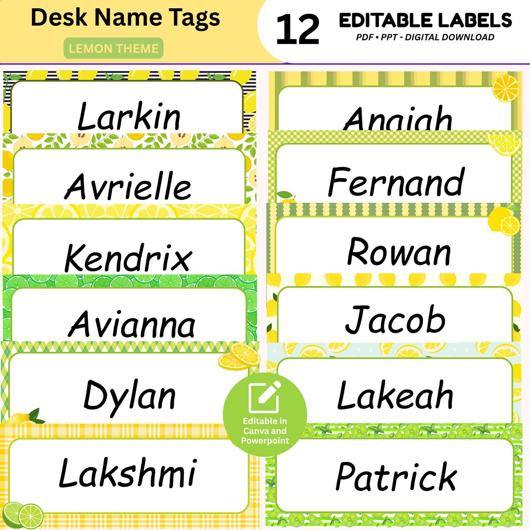 Lemon Desk Name Tags: Editable Classroom Labels (PDF PPT Download) - Etsy
