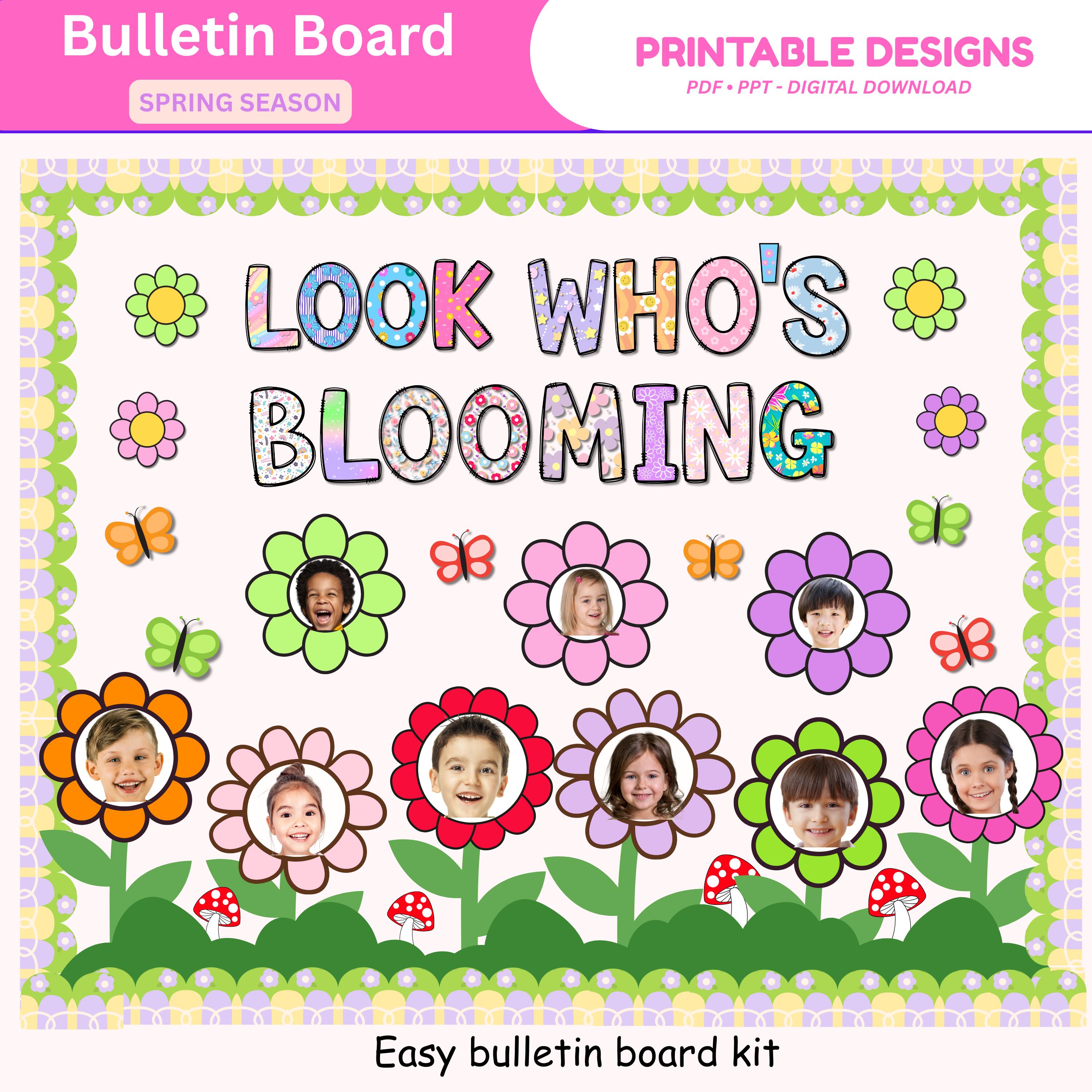 Spring Garden Bulletin Board Kit: "look Who's Blooming" Add Faces ...