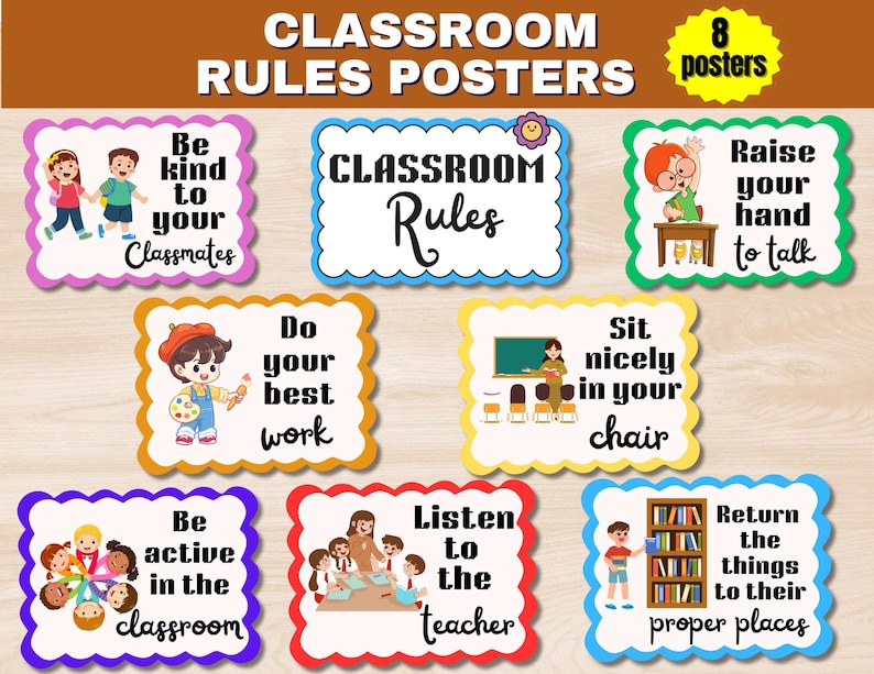 Classroom Rules Poster Set | Playful Decor (PDF & PNG) - Etsy