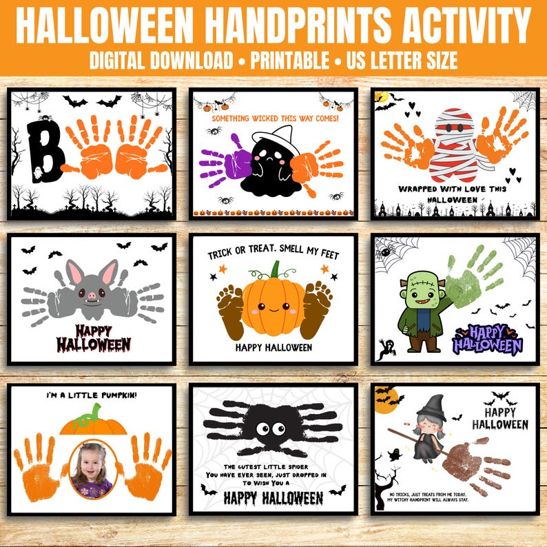 Halloween Handprint Art Bundle, Printable Handprint Crafts, Ghost ...