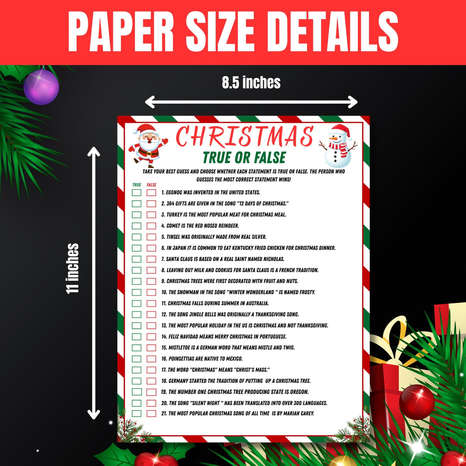 Printable Bible Christmas True or False Game (digital Download) - Etsy