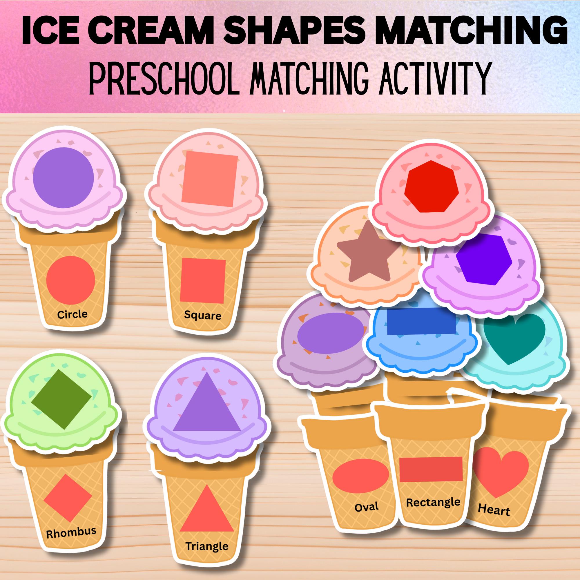 Ice Cream Shapes Matching Activity, Preschool Learning (digital ...