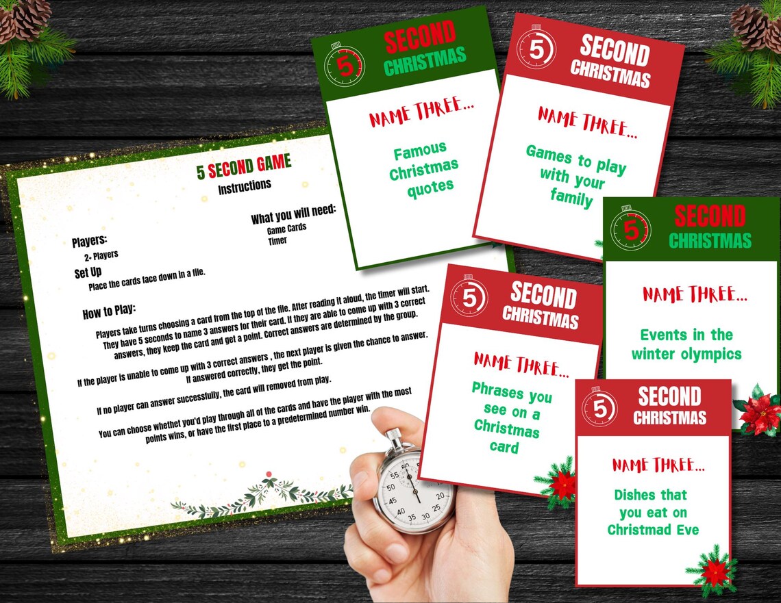 Christmas 5 Second Game | Printable Party Activity (136 Cards) - Etsy