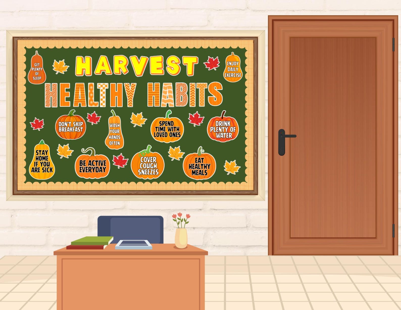 Healthy Habit Bulletin Board Kit | Fall Autumn Decor | Bulletin Board ...