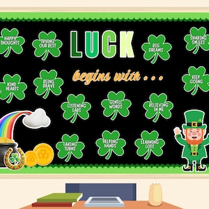 St Patricks Day Bulletin Board Kit Motivational Shamrock Classroom ...