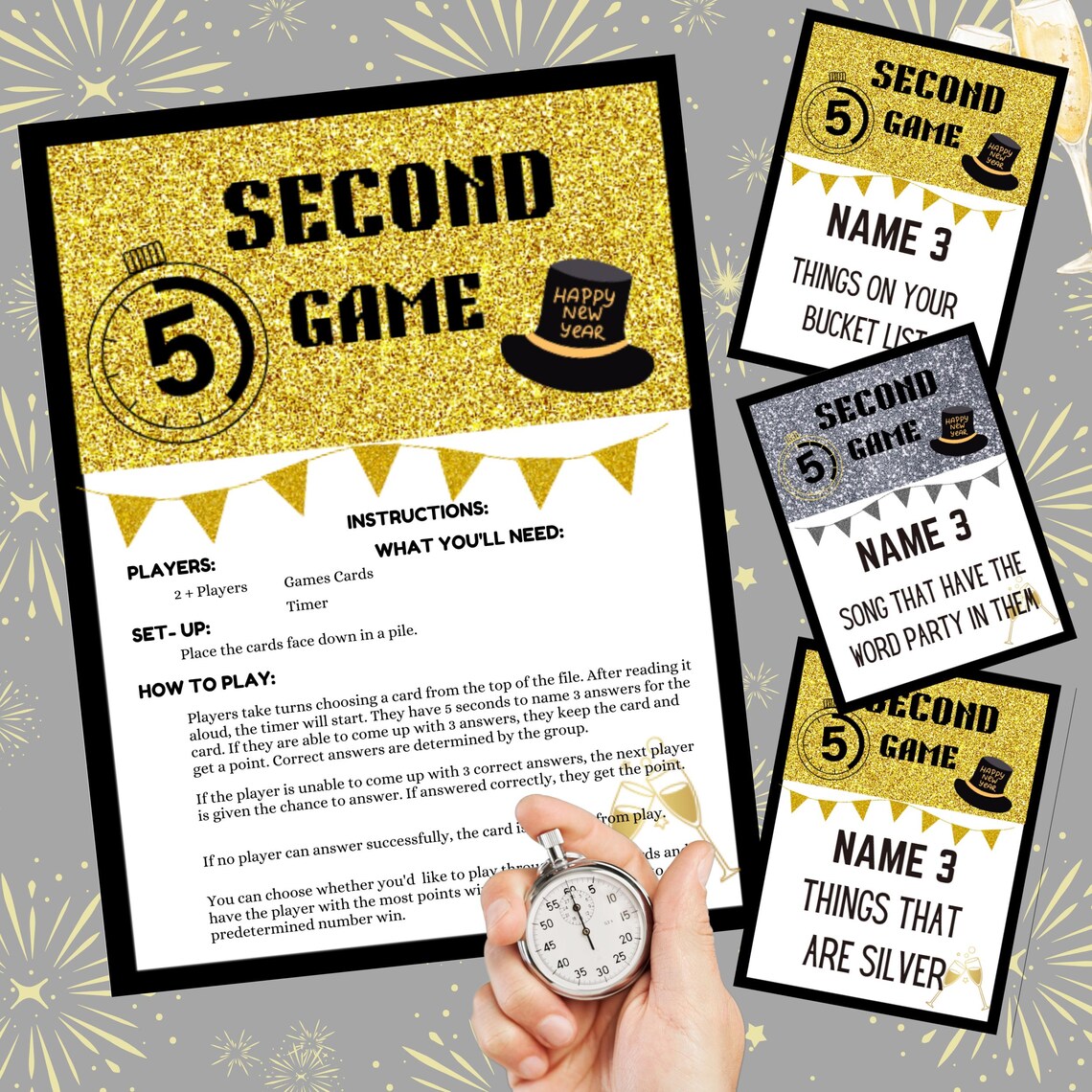 New Year’s 5 Second Game Printable, Family Reunion Games Icebreaker ...