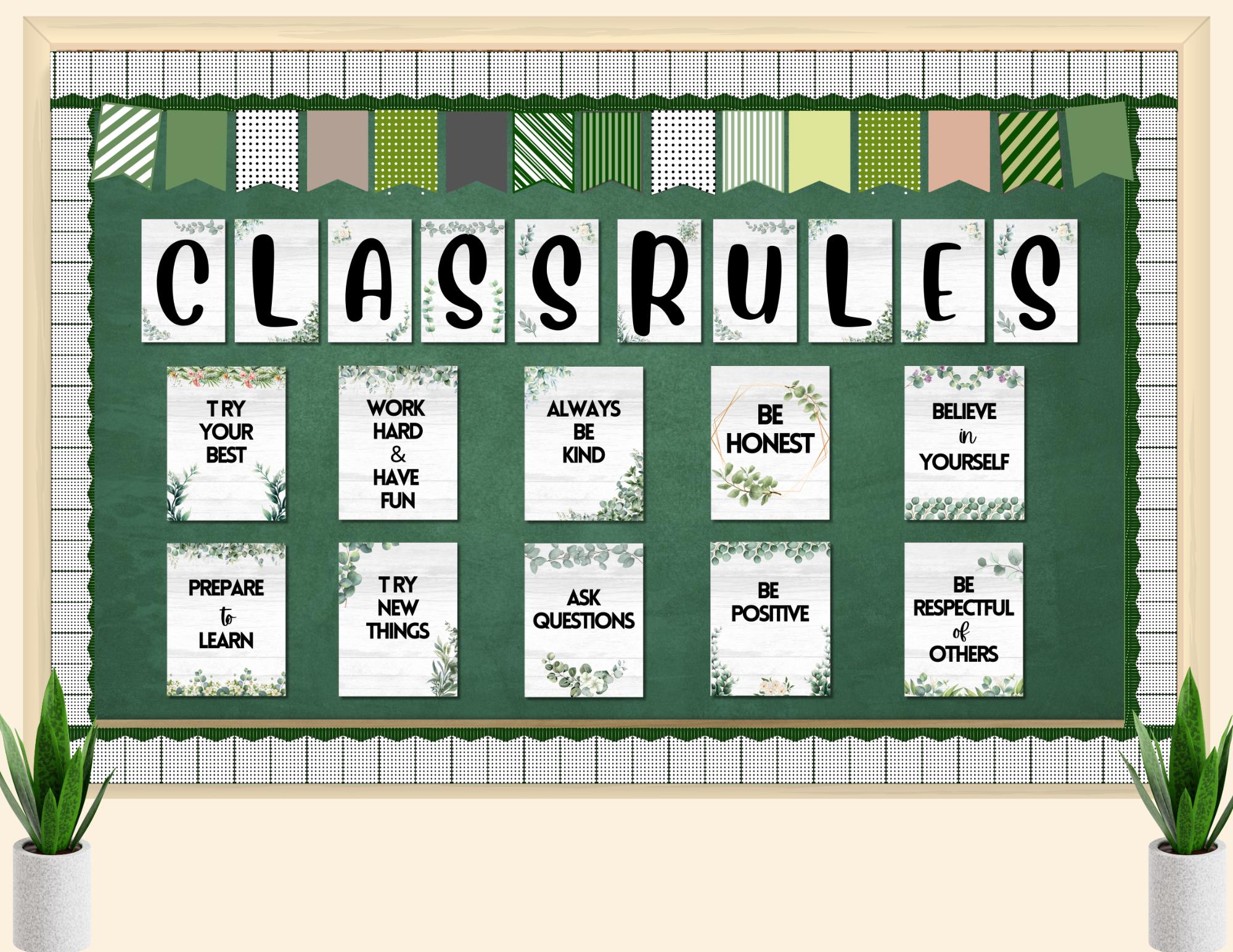 Eucalyptus Theme Classroom Rules, Motivational Poster Set ...