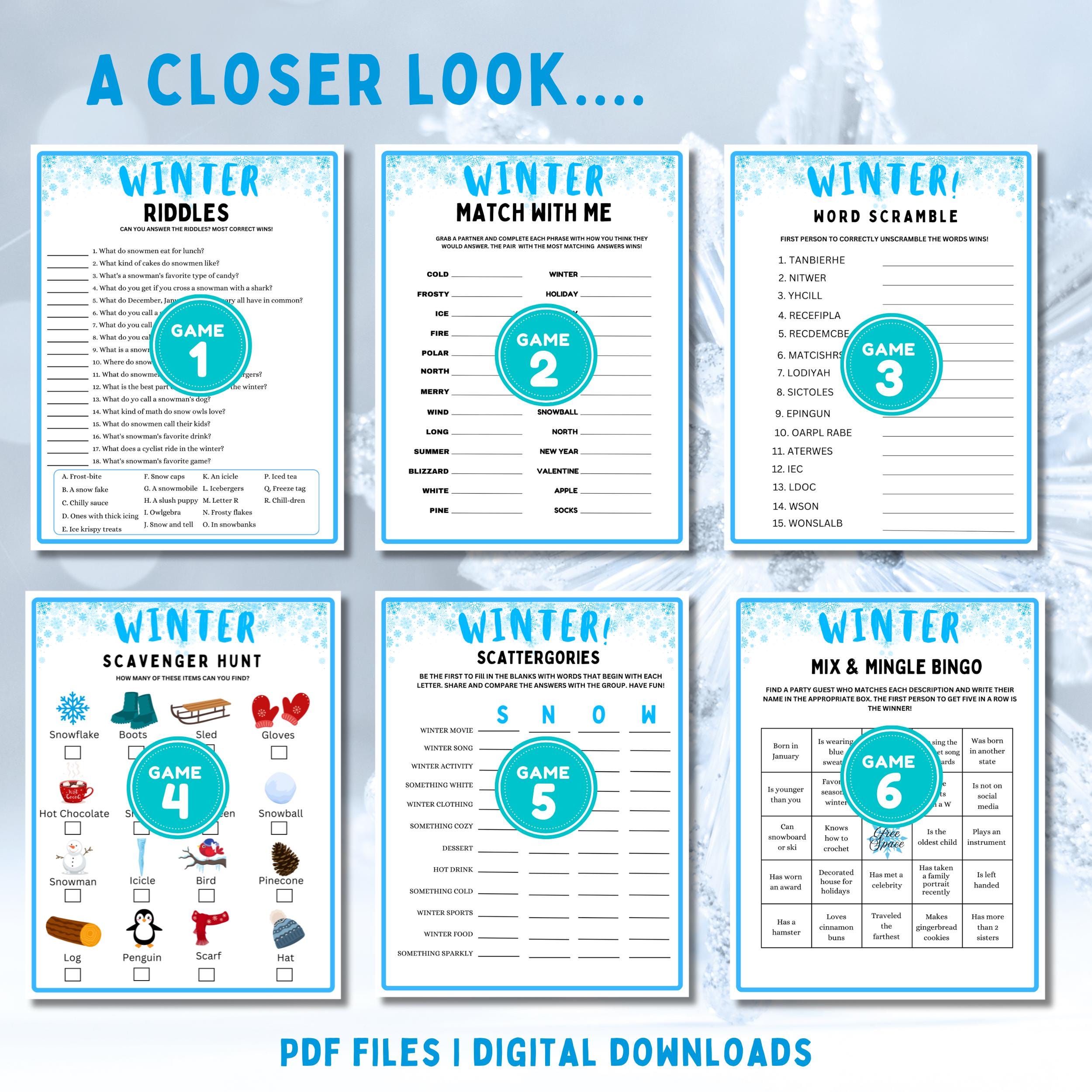 Printable Winter Games Bundle, Winter Party Games, Office Games, Winter ...