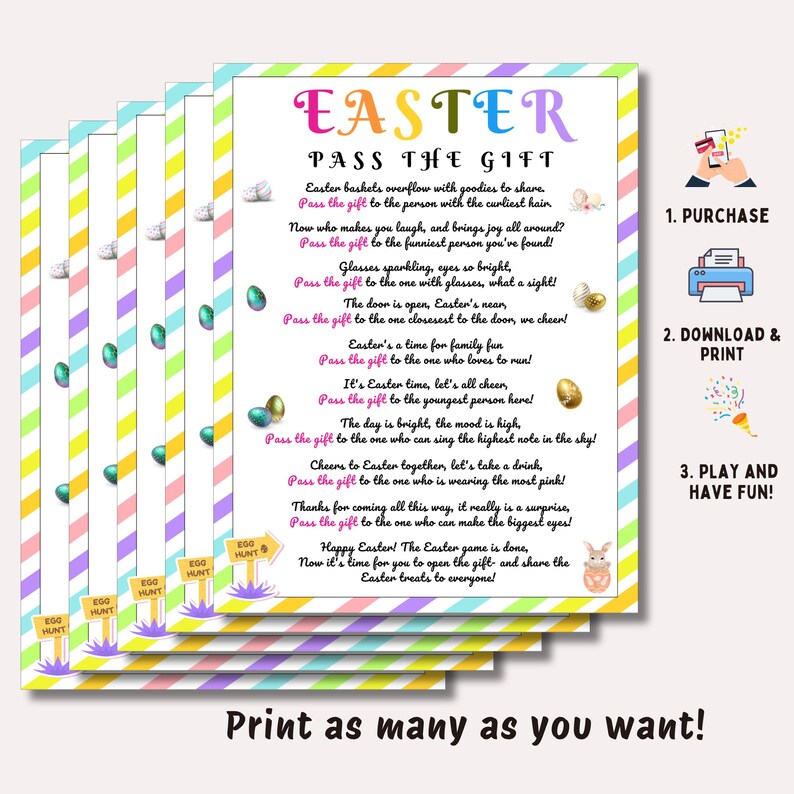 Printable Easter Pass the Prize Game, Kids and Adults (digital Download ...