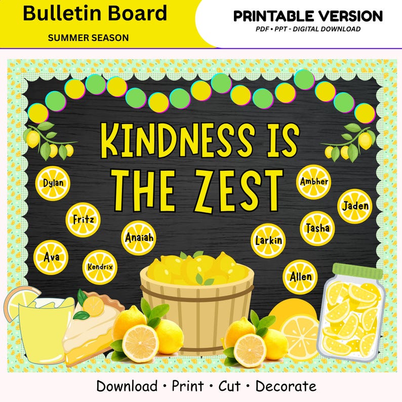 Lemon Bulletin Board |summer Classroom Decor, Kindness Theme (digital ...