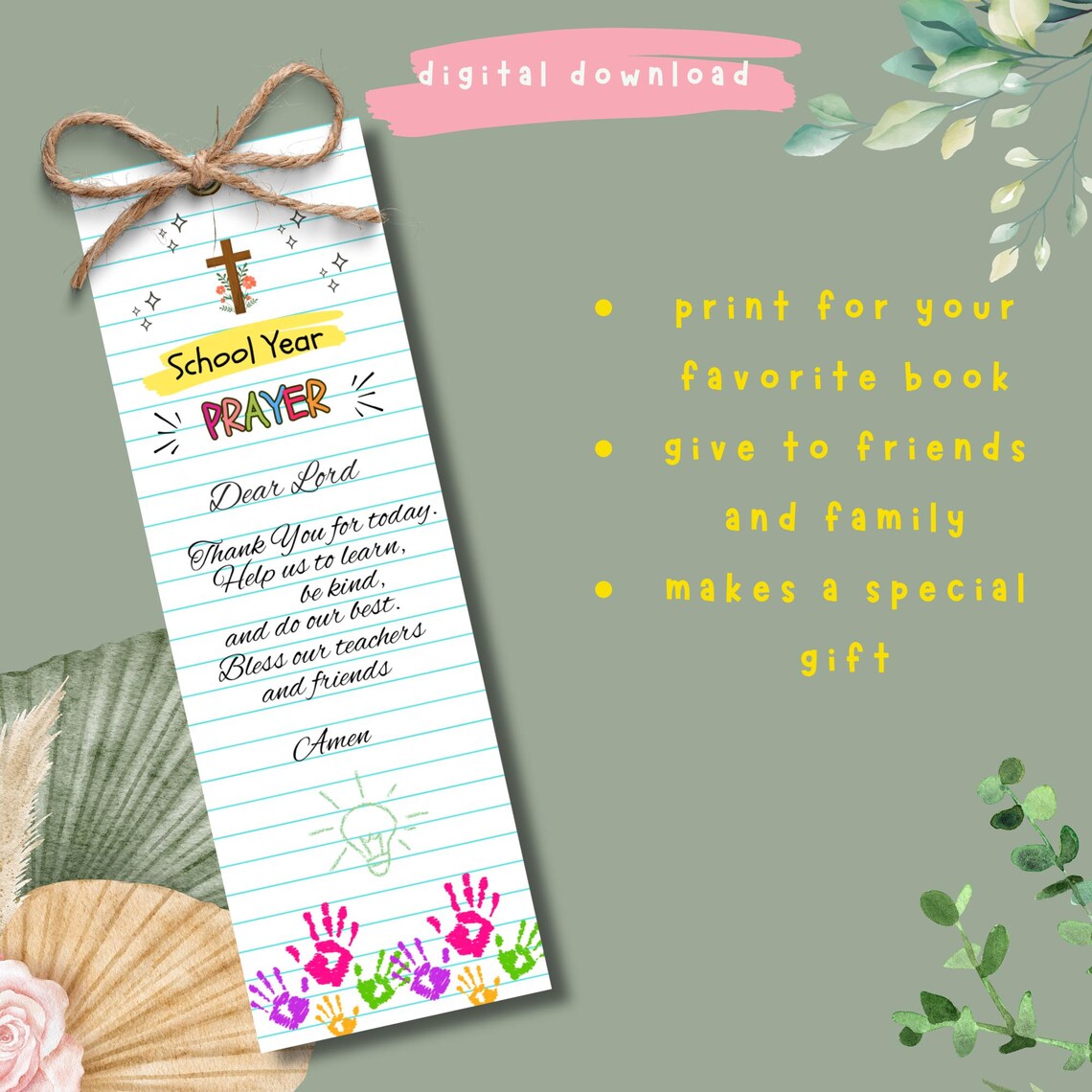 First Day of School Prayer Bookmark for Kids I Printable Sunday School ...