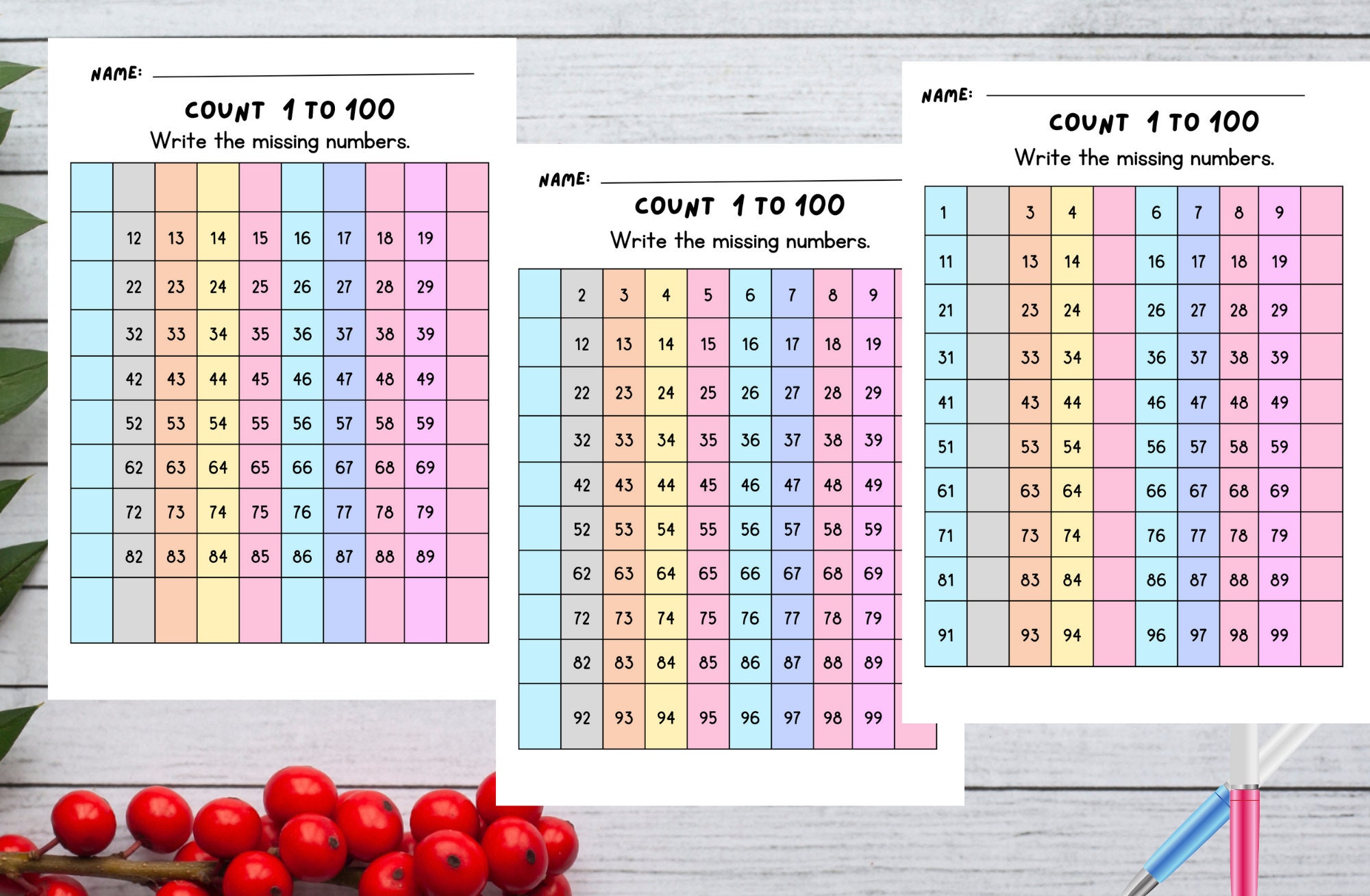 Counting Numbers 1 to 100 Printable Number Charts Numbers Activity for ...