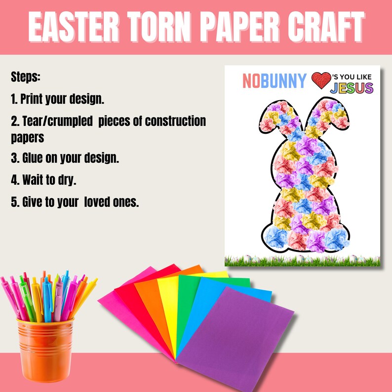 Easter Bunny Torn Paper Art, DIY Craft (printable Template) - Etsy