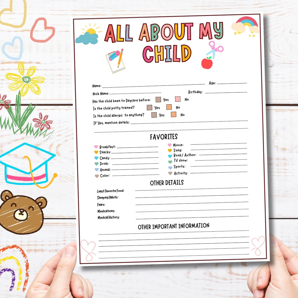 Daycare All About Me Form | Daycare Questionnaire | Get to Know Me ...