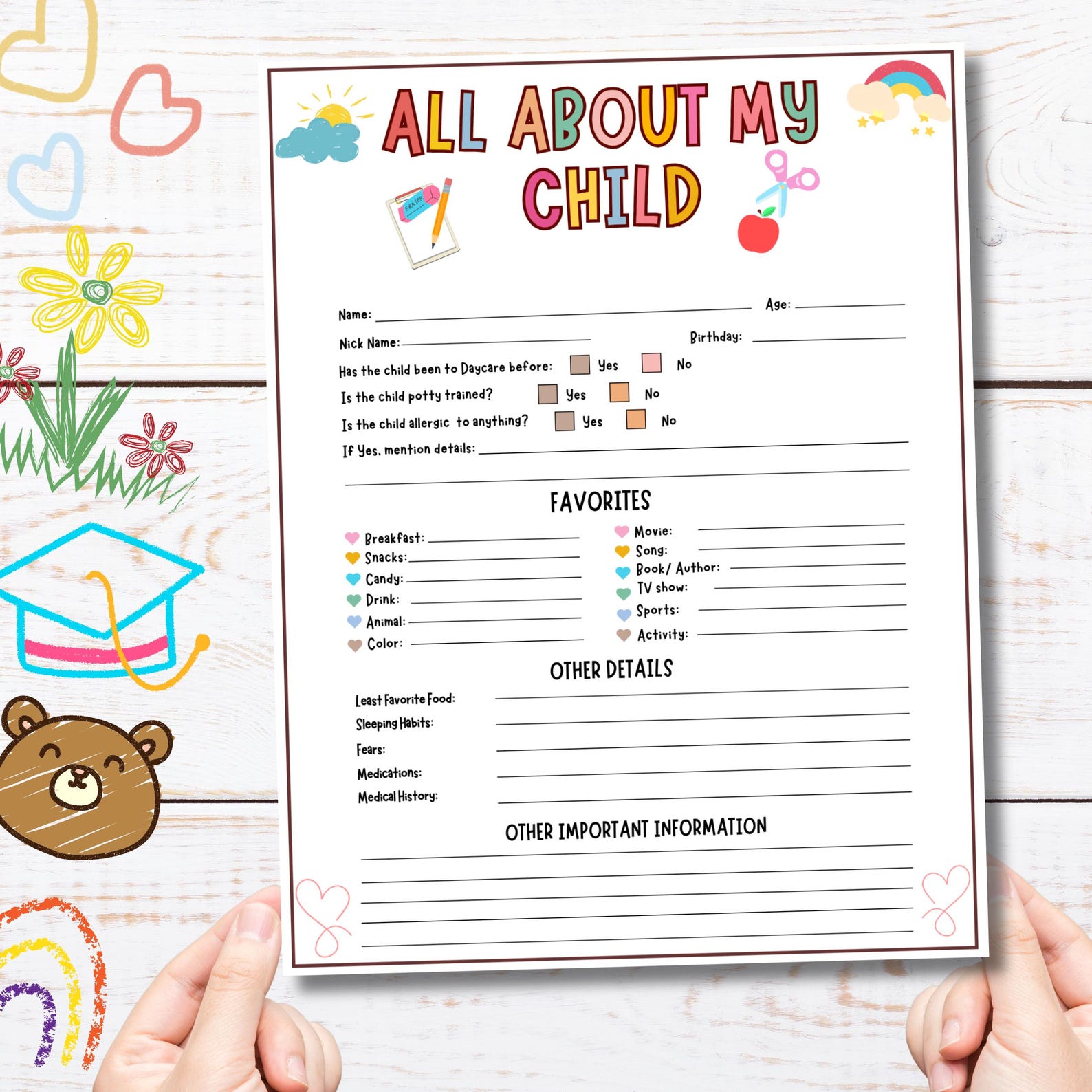 Daycare All About Me Form | Daycare Questionnaire | Get to Know Me ...