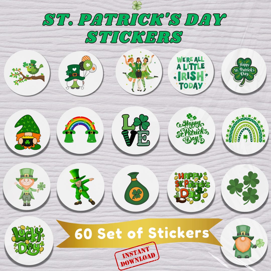 St. Patrick's Day Stickers | Party Favor Labels (SVG, PNG, PDF) - Etsy