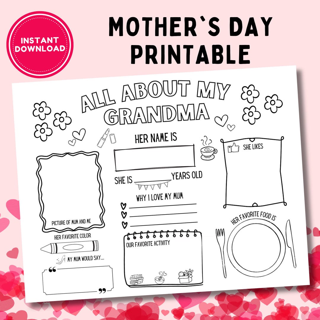Mother's Day Printable, All About My Mum, Mothers Day Gift, Card for ...
