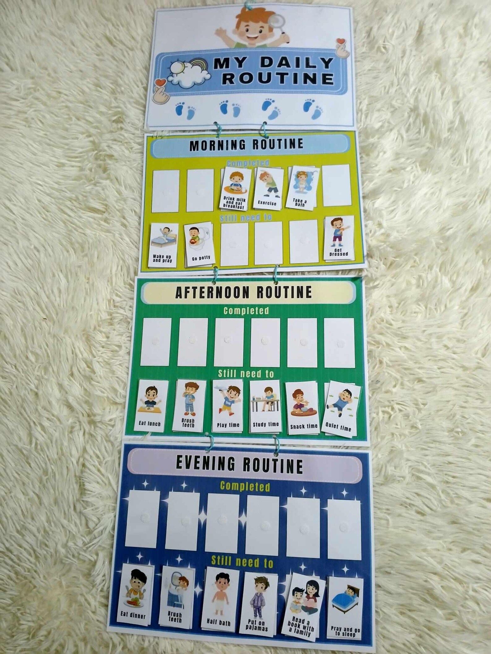Boy Daily Routine Chart Printable, Morning, Afternoon, Evening Bedtime ...