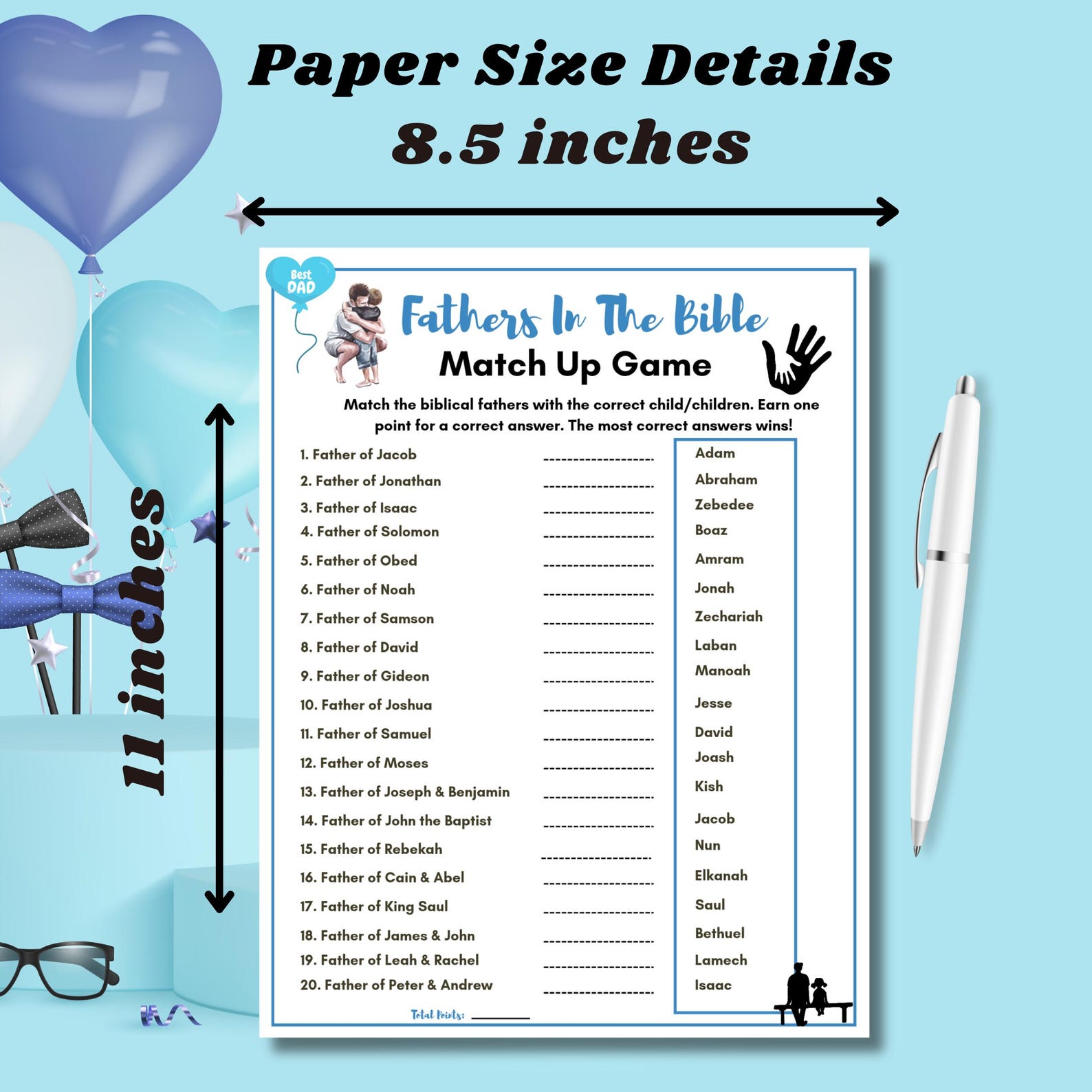 Fathers in the Bible Father's Day Match up Game, Printable Father's Day ...