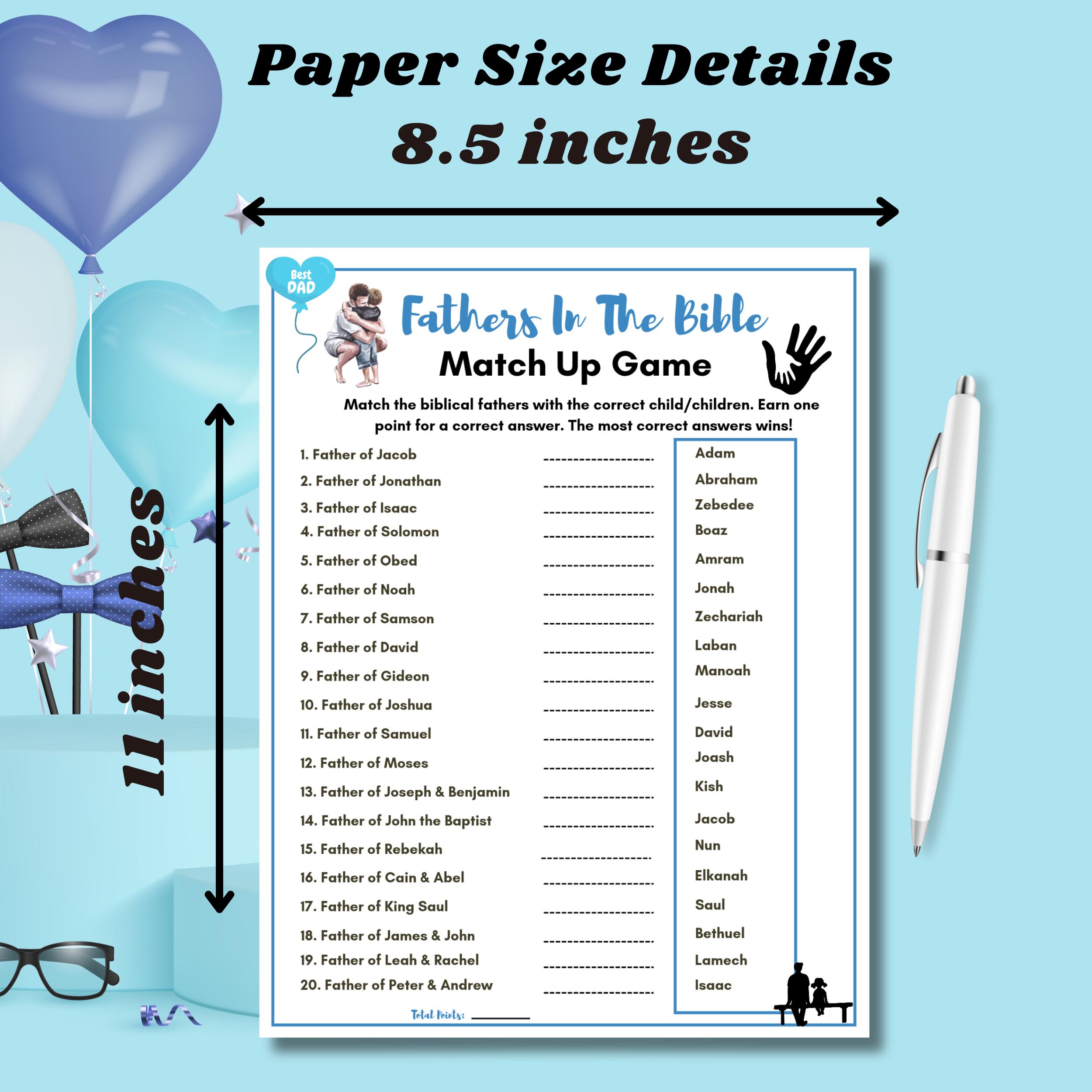 Fathers in the Bible Father's Day Match up Game, Printable Father's Day ...