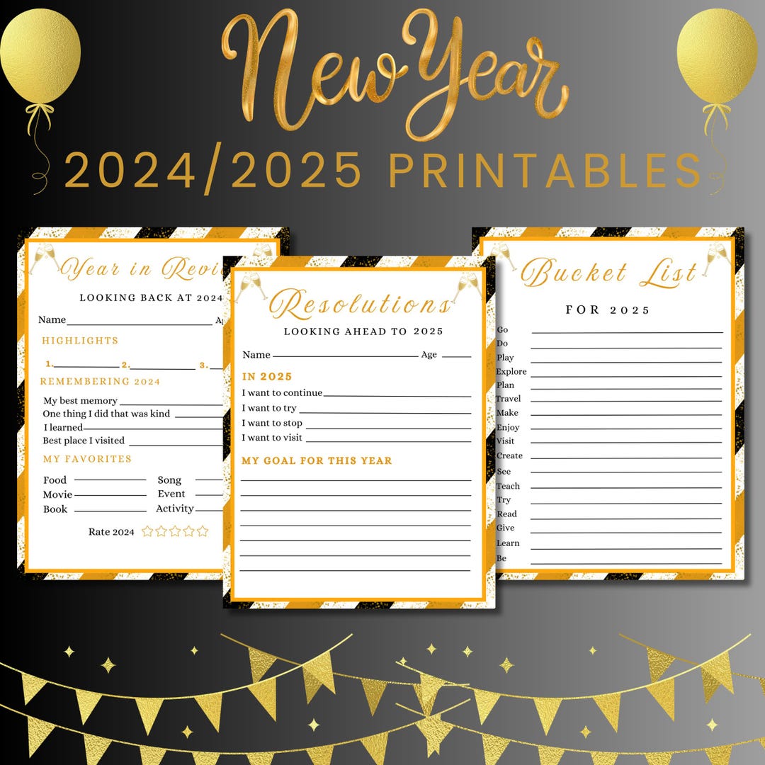 New Year's Printables 2024 Year in Review 2025 Resolutions New Year's ...