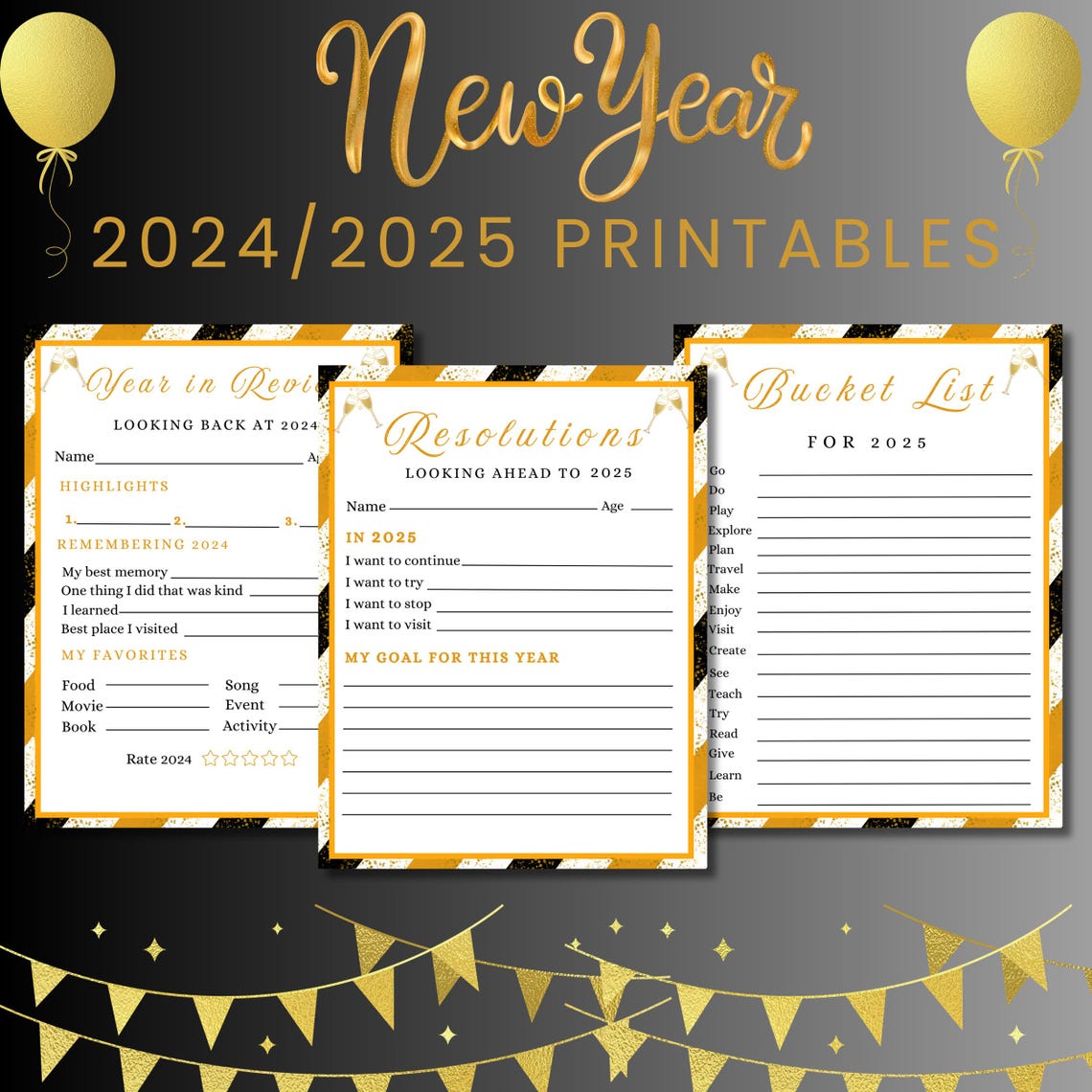 New Year's Printables 2024 Year in Review 2025 Resolutions New Year's ...