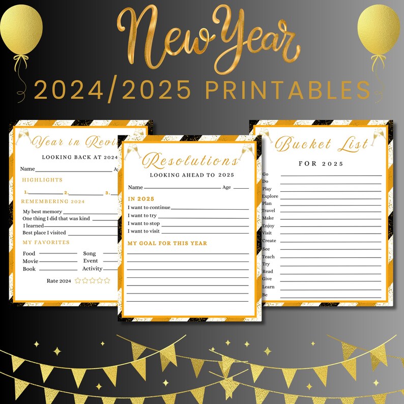 New Year's Printables 2024 Year in Review 2025 Resolutions New Year's ...