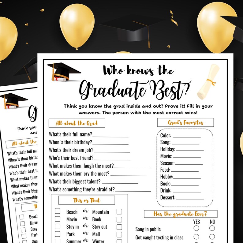 Graduation Party Game | Who Knows the Graduate Best (PDF) - Etsy