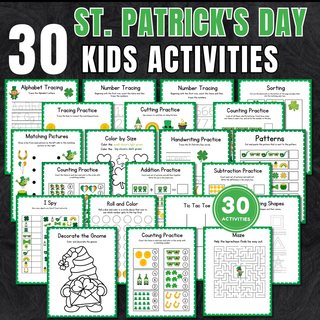 St Patrick's Day Activity for Kids, Pre-k St Patrick Activity Bundle St ...