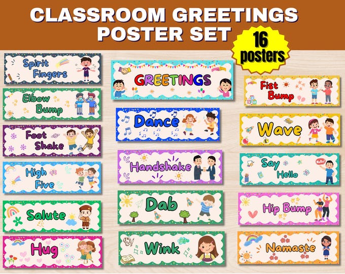 Classroom Greetings Poster Set | 16 Behavior Rules (PDF & PNG) - Etsy