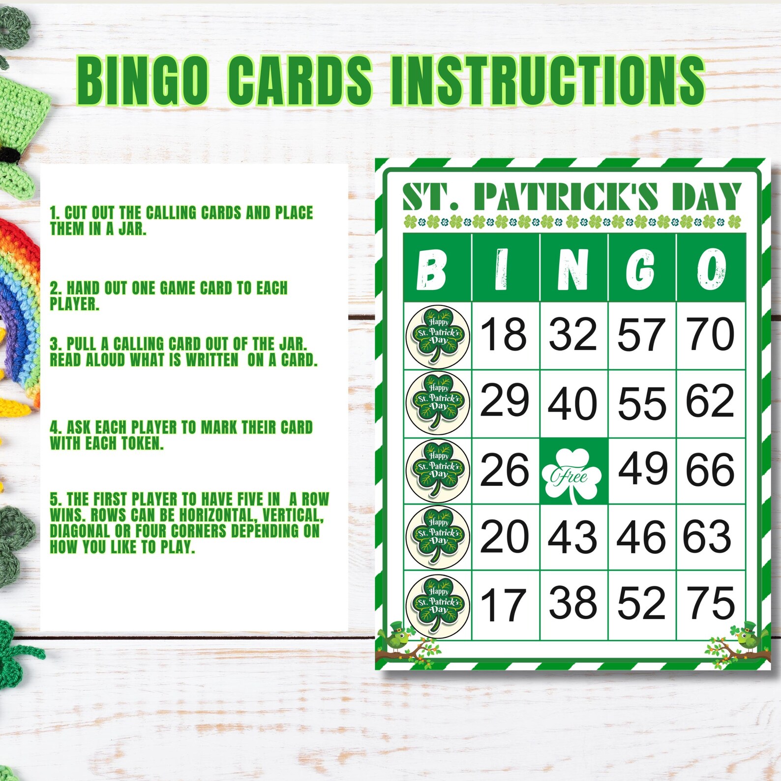 100 St. Patrick's Day Bingo Cards, St Patrick's Day Party Game, St ...